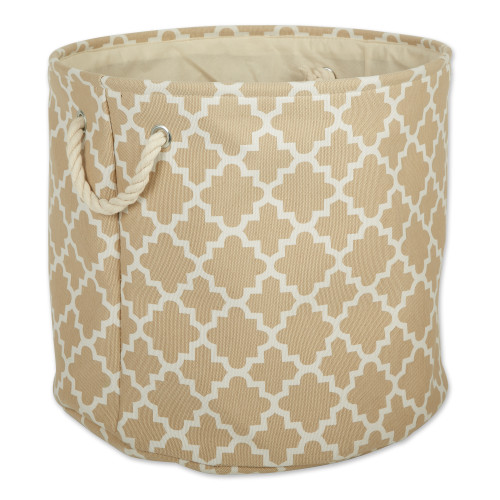 Large Vintage Lattice Round Bin - 16" - Beige & White | Christmas Central