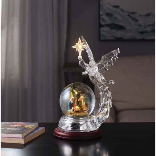 LED Lighted Nativity Set with Flying Angel Waterglobe - 12.5 ...