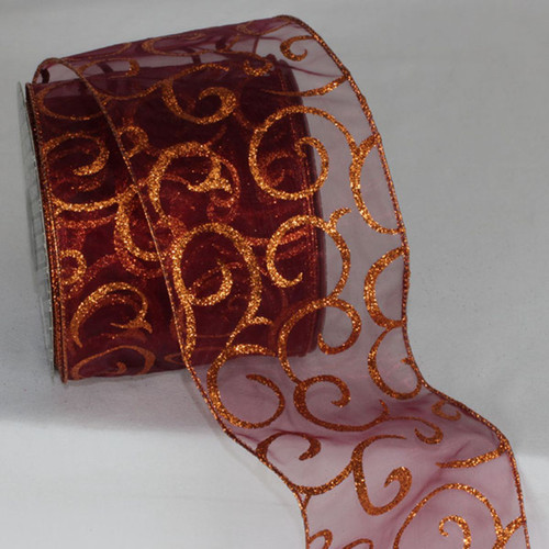 Copper Brown Swirly Swirl Wired Craft Ribbon 4" x 20 Yards | Christmas ...