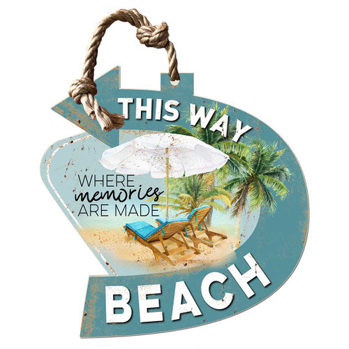 20" Blue & White "Beach This Way" Wooden Hanging Arrow Sign | Christmas ...