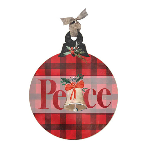 12" Green & Red Buffalo Check "Peace" Christmas Wooden Ornament Sign ...