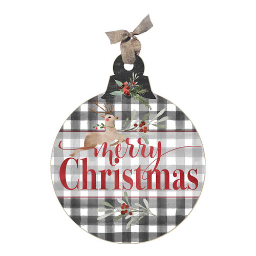 24" Black & Red Buffalo Check "Merry Christmas" Large Wooden Ornament ...