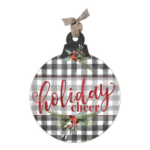 12" Black & Red Buffalo Check "Holiday Cheer" Christmas Small Ornament ...