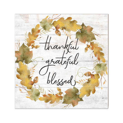 10" Yellow & Black "Thankful Grateful Blessed" with a Fall Leaves Sign ...