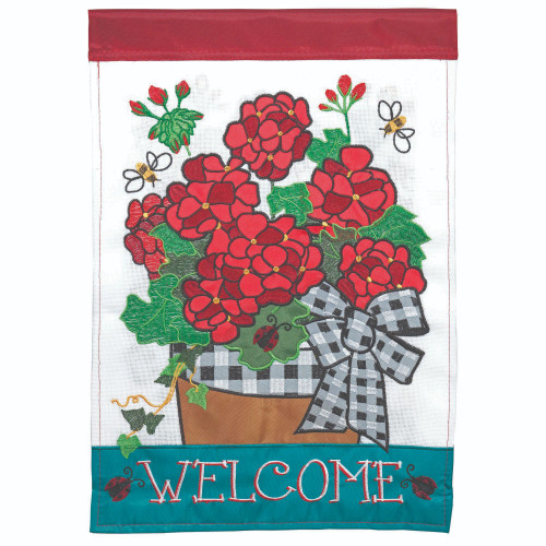 Embroidered Welcome Geraniums Outdoor Garden Flag - 18" x 13 ...