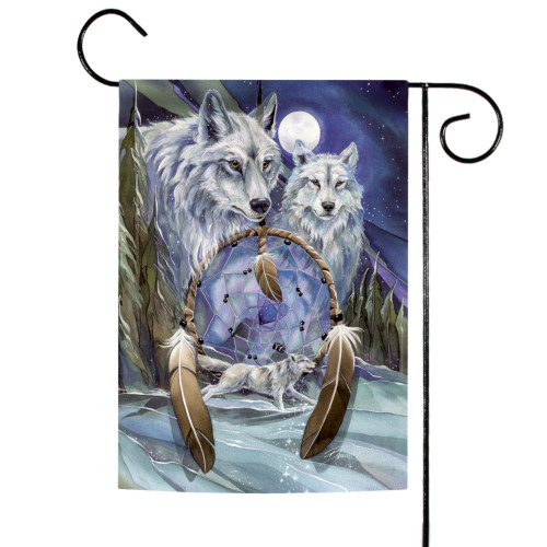 White & Blue Dreamcatcher Wolves Christmas Outdoor Garden Flag 18" x 12 ...