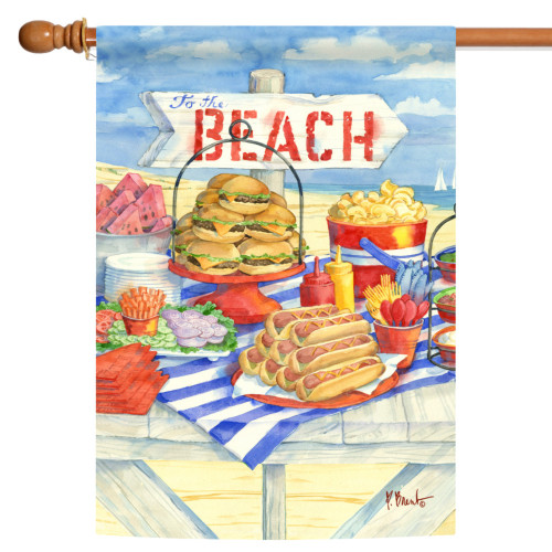 Blue & Beige Beach Barbeque Outdoor House Flag 28" x 40" | Christmas ...