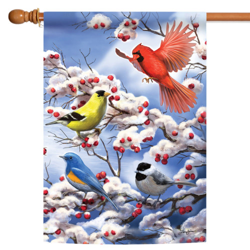 Red & Blue Finch with Cardinal Christmas Outdoor House Flag 40" x 28 ...