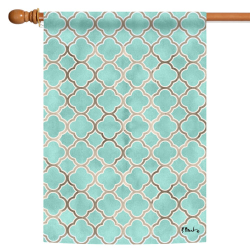 Brown & Teal Blue Lattice Outdoor House Flag 40" x 28" | Christmas Central