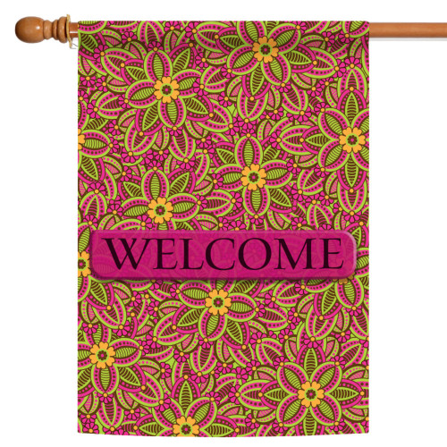 Pink & Green Fuschia "Welcome" Outdoor House Flag 40" x 28" | Christmas ...
