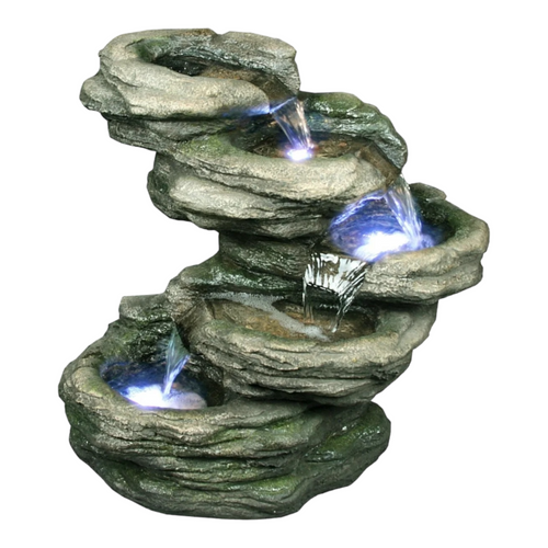 21.75" LED Lighted Four Level Rock Waterfall Outdoor Fountain ...