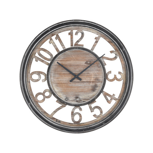 24" Salvaged Grey Oak & Black Strayhorn Wall Round Clock Mirror ...