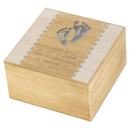 9.25" Beige Baby Footprints Matte Keepsake Box | Christmas Central