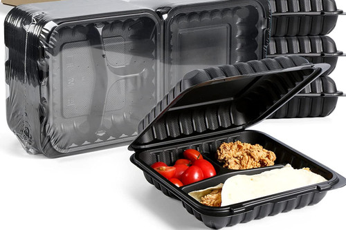 150-Count 3-Compartment Hinged Black Meal Prep/Take Out Containers - 9 ...