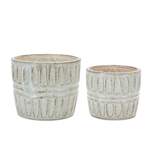 Distressed Pots - 7.25" - Beige & White - Set of 2 | Christmas Central