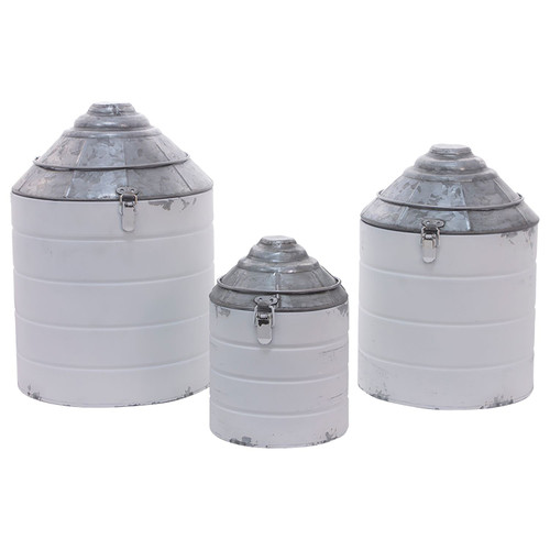 Set of 3 White & Silver Silo Containers | Christmas Central