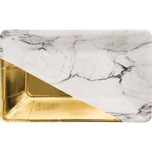 Club Pack of 48 White & Gold Rectangular Foil Appetizer Plates 9.25 ...