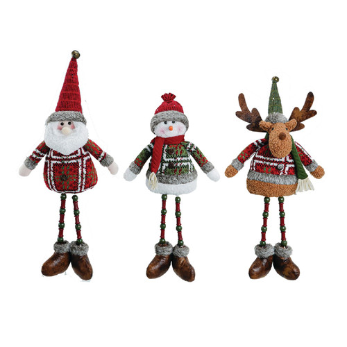 Set of 3 Jolly Santa, Frosty Snowman & Reindeer Christmas Plush Figures ...