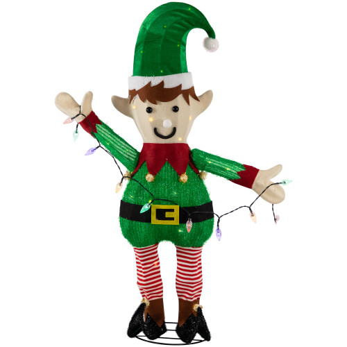 34.25" LED Lighted Elf Holding Christmas Lights Outdoor Yard Decoration ...