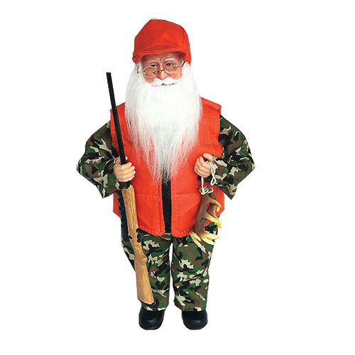 16" Deer Hunter Santa Claus with Rifle & Antlers Standing Christmas ...