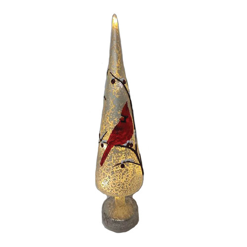 16.5" Glass LED Cardinal Christmas Tree Tabletop Decoration | Christmas ...