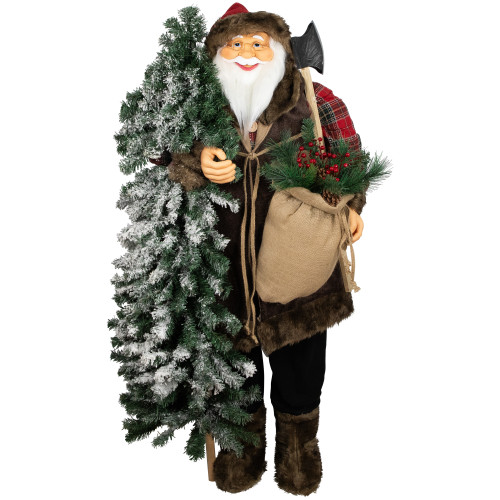5' Standing Woodland Santa Claus Christmas Figure with Axe & Flocked ...