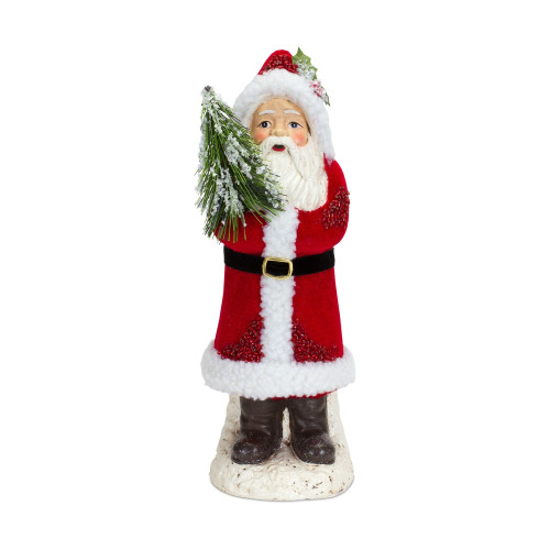 Set of 2 Santas with Pine Tree Christmas Tabletop Figurines 12.25 ...