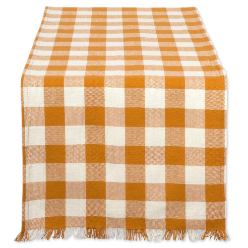 Buffalo Check Fringed Table Runner - 108" - Orange & Cream | Christmas ...