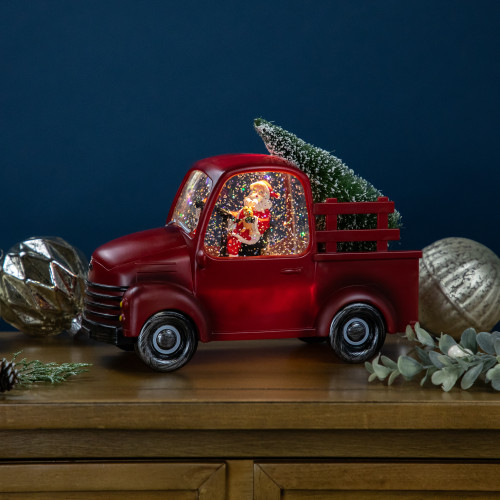 LED Lighted Santa in Red Retro Truck with Christmas Tree Snow Globe -9 ...