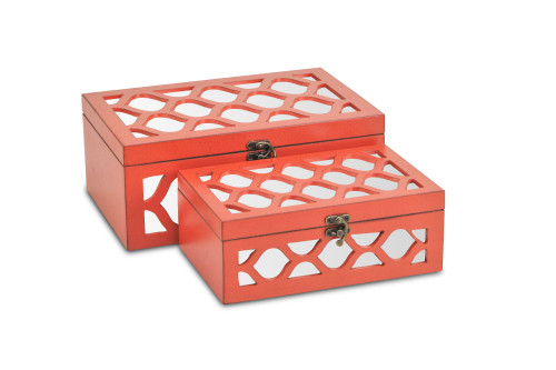 Set of 2 Orange Rectangle Storage Boxes with Overlayed Mirror Panels 12 ...