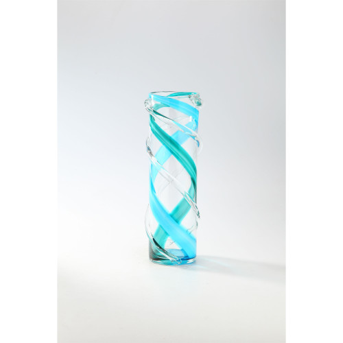 Helix Spiral Design Cylindrical Glass Vases - 15" - Clear & Blue ...