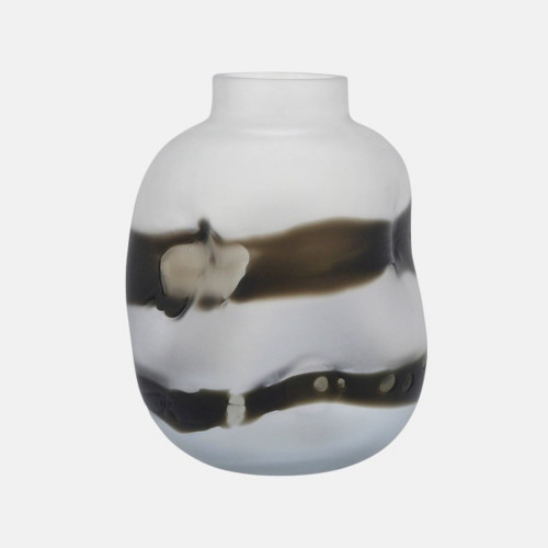 Dented Textured Opaque Glass Vase - 11" - Gray & Black | Christmas Central