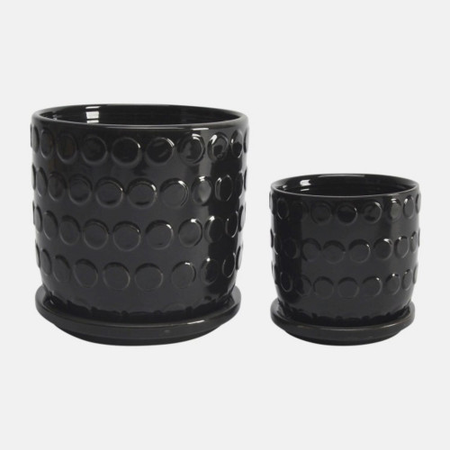 Ceramic Bubble Tabletop Planter with Saucer - 6" - Black - Set of 2 ...