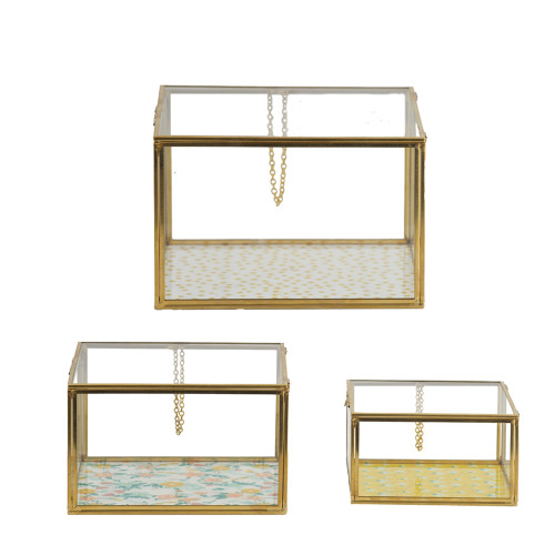 Glass Tabletop Decorative Boxes - 7.25" - Gold - 3ct | Christmas Central