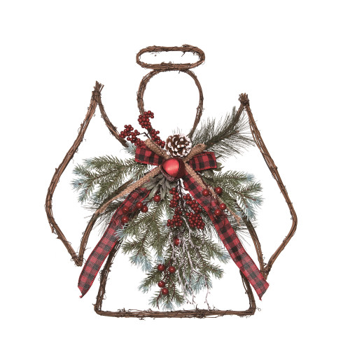 Frosted Artificial Christmas Angel Twig Wreath with Bow, 24-Inch, Unlit ...