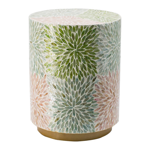 Floral Capiz Shell Accent Stool - 17.75" - Green & Pink | Christmas Central