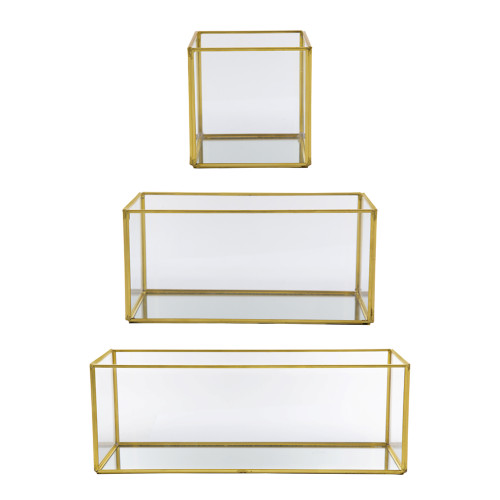 Glass Tabletop Decorative Boxes - 14" - Gold - 3ct | Christmas Central