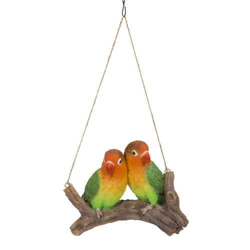 6.5" Lovebird Parrots on a Branch Hanging Outdoor Garden Statue ...