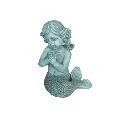 Kneeling Child Mermaid Holding Shell Outdoor Garden Statue - 12.75 ...