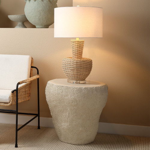 Rattan Table Lamp with Drum Shade - 29" - Brown & White | Christmas Central
