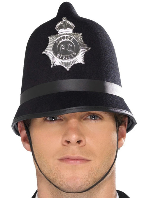 36" Black & Silver Men Adult Police Hat Halloween Costume Accessory ...