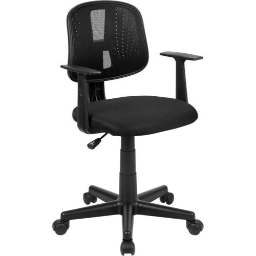 3' Solid Black Contemporary Mesh Swivel Task Office Chair with T-Arms ...