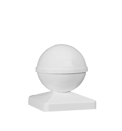 Set of 2 Crisp White Round Ball Post Caps for 5x5 Fence Post ...