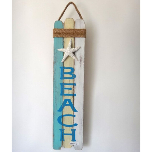 21" White & Blue Contemporary "BEACH" Wall Sign | Christmas Central