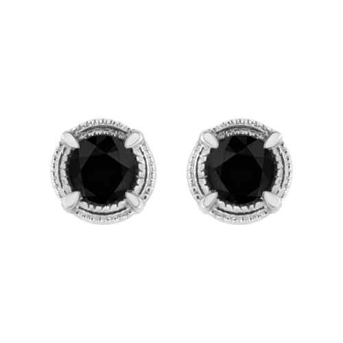 Women’s Sterling Silver Solitaire Stud Earrings with Black Diamonds ...