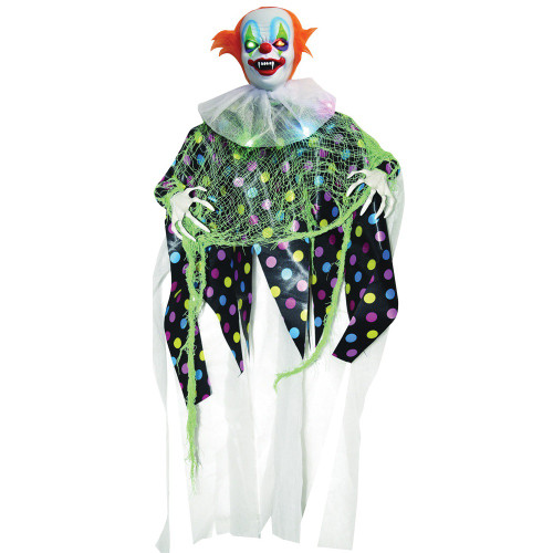35" Black & Green Hanging Light Up Clown Halloween Prop | Christmas Central