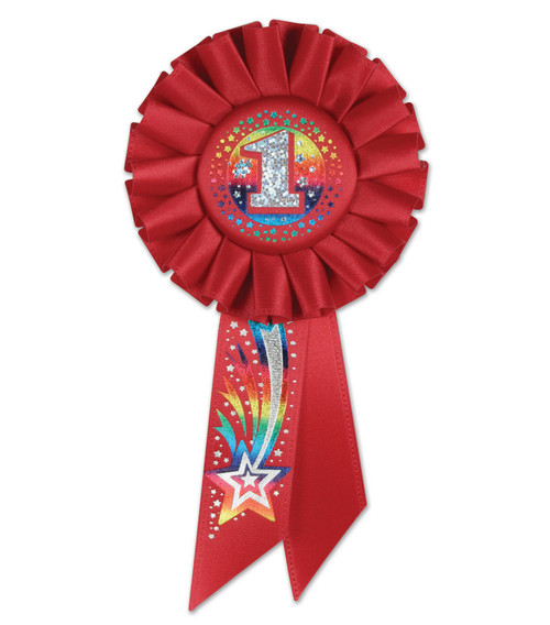 Pack of 6 Red "#1" First Place School & Sports Award Rosette Ribbons 6. ...