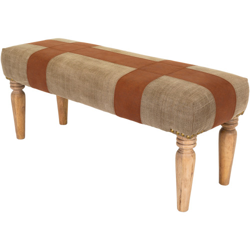 47" Brown & Beige Large Checked Rectangular Upholstered Bench ...