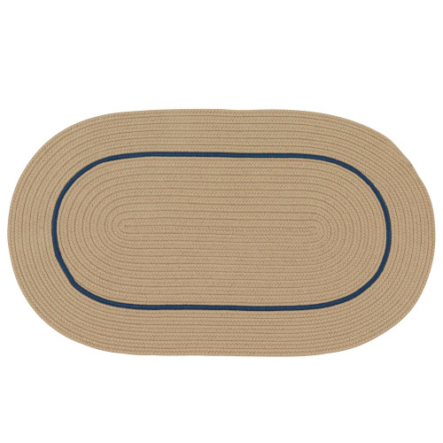 Neutral Brown & Blue Border Handcrafted Reversible Oval Door Mat 35" x ...