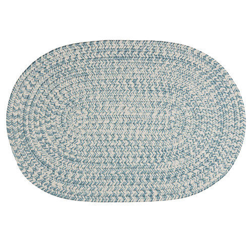 Blue and Off White Tweed Textured Handcrafted Reversible Oval Door Mat ...